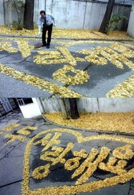 한예종 수위아저씨, 은행잎으로 만든 작품 뭐가 있길래? - 민중의소리